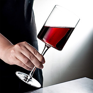 Hiceeden 4 Pack 15 Oz Square Red Wine Long Stemmed Glasses, Modern Goblet Champagne Flutes Glasses, Crystal Clear White Wine Stemware for Party, Dinner, Banquet, Wedding, Housewarming Gift