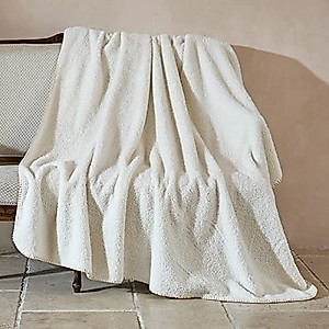 Amélie Home Frenchic Boucle Sherpa Fleece Throw Blanket, Light Weight Warm Shaggy Blanket, Soft Fuzzy Cozy Throw Blankets, Reversible Fluffy Blanket for Sofa, Couch, Bedroom, Travel. Ivory, 60" x 80"