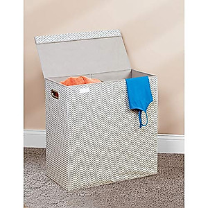 iDesign Axis Fabric Double Folding Laundry Clothes Hamper Bin with Handles and Lid, Basket for Bedroom, College Dorm, 24" x 12" x 25", Taupe