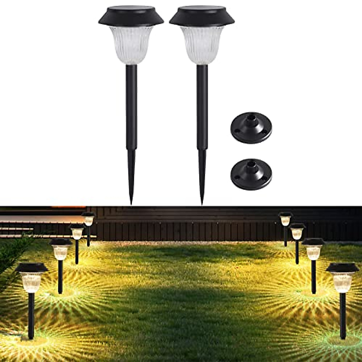 Ajinsn Solar Pathway Lights, 2 Pack Warm White LED Solar Powered Lights Outdoor, IP65 Waterproof, Auto On/Off Bright Up to 12 Hrs Solar Garden Lights for Patio Yard Lawn Driveway Walkway
