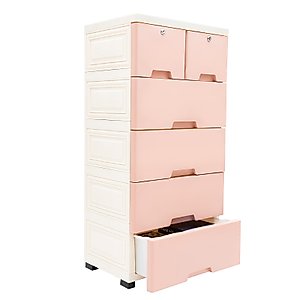 TouSuaRSi 5 Layer Plastic Storage Drawers with 6 Drawers Pink Closet Drawers Dresser Organizer Unit Clothes Storage Bins with Casters Home Bedroom Storage Cabinet Large-Capacity Cabinet