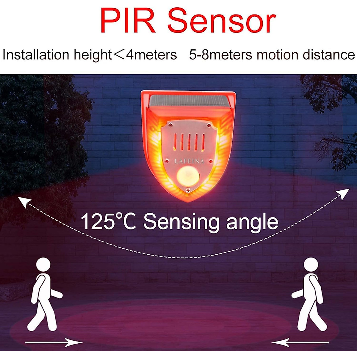 Solar Security Alarm Lights, 129dB Gunshot Sounds & Dog Barking Sound & Light Strobe Light Warning Lamp for Outdoor Farm Barn