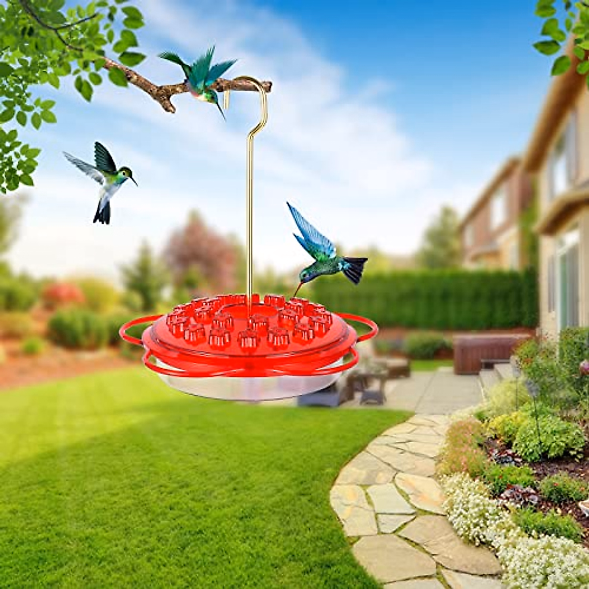 Oubaiyi 2Sets Hummingbird Feeder Outdoor Hanging,Leak-Proof,Outside Garden Saucer Feeders w/ Moat,Easy to Clean & Refill w/ 2Brush+1Cleaning Cloth), 1Red+1Purple+2Brush+1Cleaning Cloth, 10x7x7Inches