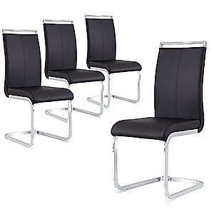 gopop Dining Chairs Set of 4, Kitchen Modern Metal Chairs with Faux Leather Padded Seat High Back and Sturdy Chrome Legs, Chairs for Dining Room