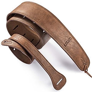 LEKATO Bass Strap for Electric Guitar & Bass 2.5” Wide Leather Bass Guitar Strap with Foam Padded Bass Guitar Strap Leather Bass Guitar Strap Adjustable Length from 41” to 51” Leather Guitar Straps