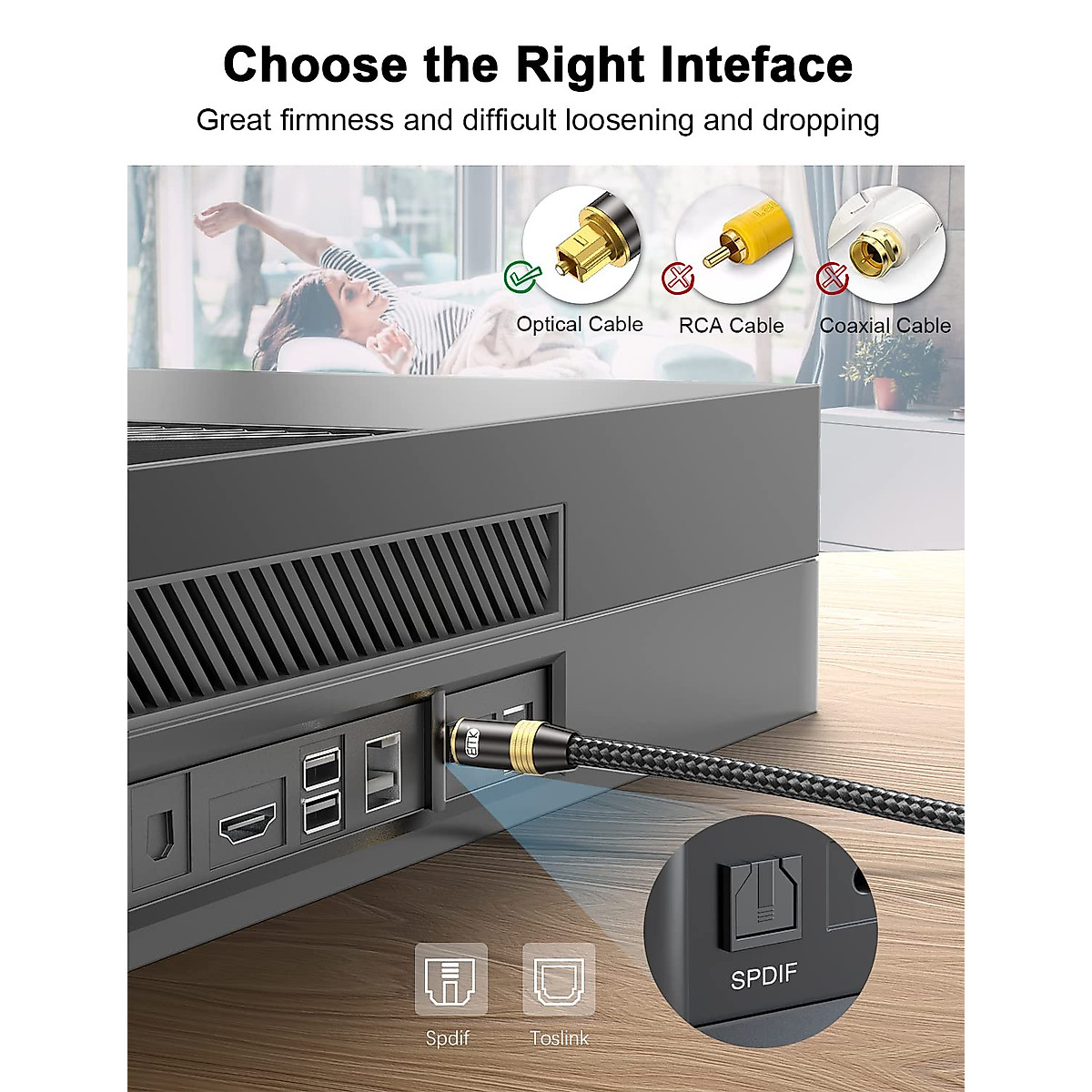 EMK Optical Audio Cable Digital Toslink Cable 24K Gold-Plated Nylon Braided S/PDIF Cable for Home Theater, Sound Bar, TV, PS4, Xbox, PlayStation (3.3Feet/1M)