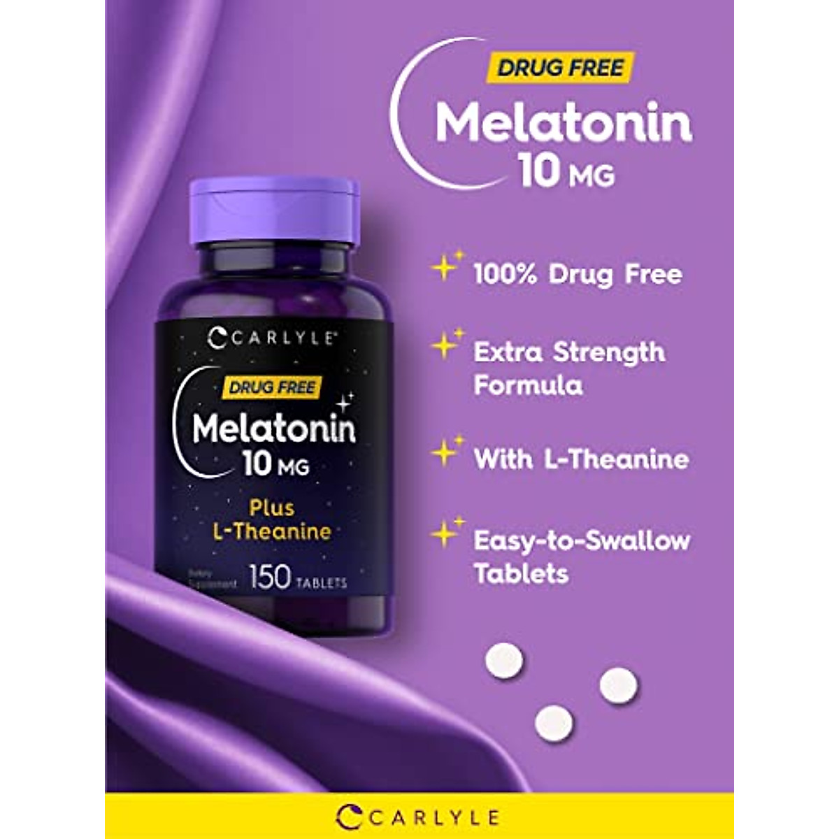 Carlyle Melatonin 10mg | with L-Theanine | 150 Tablets | Extra Strength Formula | Vegetarian, Non-GMO, Gluten Free