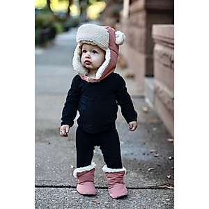 7AM Infant Booties for Winter - Waterproof Kids Snow Boots for Baby Boys & Girls, Warm Vegan Sherpa Lining Baby Booties, Anti-Slip Soles Kids Winter Shoes, Newborn Winter Essentials | (12-24M)