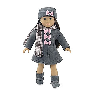 Emily Rose 18-inch Doll Clothes - Grey and Pink 4 PC 18" Doll Winter Coat Outdoor Outfit, Includes Matching Hat, Boots and Scarf | Compatible with American Girl Dolls