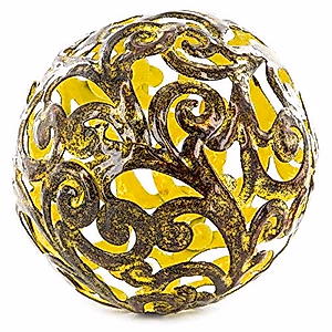 Metal Decorative Sphere for Home Decor - Fancy Yellow, Hand Painted, Modern Decorative Balls for Living Room, Bedroom, Kitchen, Bathroom, Office - Table Decorative Orbs for Сenterpiece
