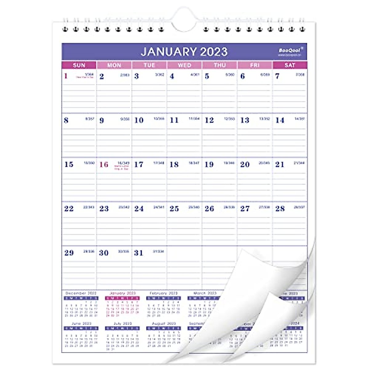 2023-2024 Wall Calendar - 18 Months Calendar 2023-2024 from Jan. 2023 - Jun. 2024, 8.5" x 11", Twin-Wire Binding, Ruled Blocks with Julian Dates, Perfect Wall Calendar for Organizing