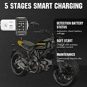 TANKPOW 1.5-Amp Smart Car Battery Charger,6V and 12V Automotive Battery Charger Battery Maintainer,Trickle Charger,Float Charger for Cars,Motorcycle,ATV,AGM,Gel,Lithium and Deep Cycle Batteries