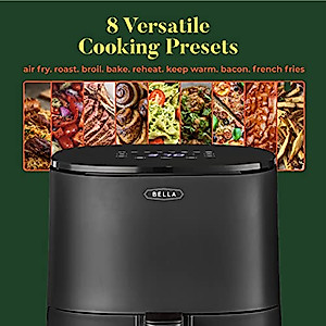 BELLA 2.9QT Touchscreen Air Fryer Oven and 5-in-1 Multicooker with Removable NonstickDishwasher Safe Crisping Tray and Basket, 1400 Watt Heating System, Matte Black