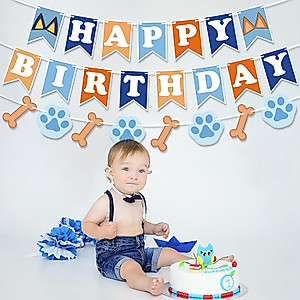 Stcomart Pre-Strung Blue Dog Happy Birthday Banner - No DIY Required, 6ft Multi-Color Letters for Kid Boy and Girl Blue Dog Happy Birthday Party Supplies