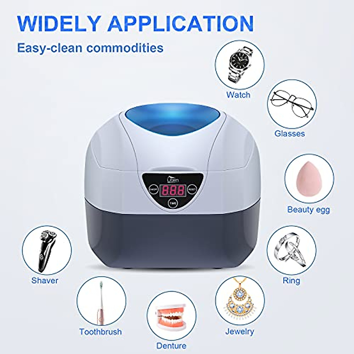 Jewelry Cleaner, Professional Ultrasonic Cleaner with Timer, Portable Household Jewelry Cleaning Machine for Eyeglasses, Rings, Razors, Coin, Earrings, Necklaces, Watches, Combs, Denture 750 mL