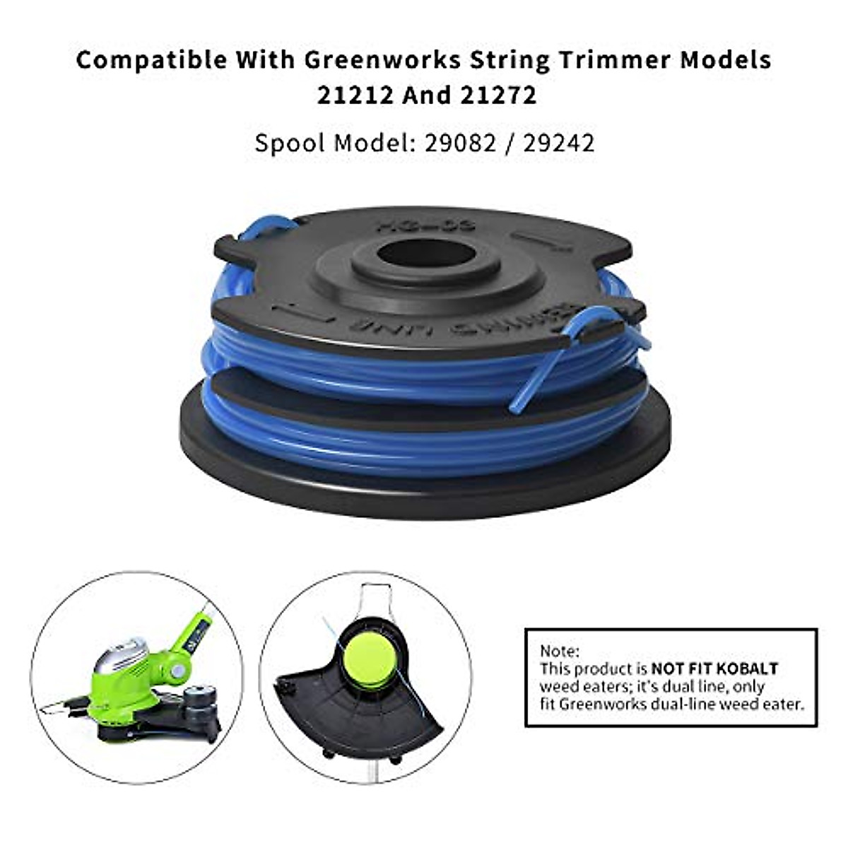 Weed Eater Dual Line - Replacement String Trimmer Line Spools for Greenworks 21212 and 21272