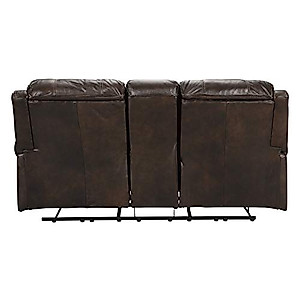 Signature Design by Ashley Buncrana Traditional Dual Sided Power Reclining Loveseat with Nailhead Trim, Center Storage Console and USB Port, Brown