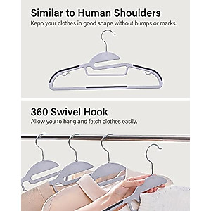 Plastic Hangers 60 Pack, Premium Quality Plastic Suit Hangers, S-Shaped Opening, Non-Slip, Space-Saving, 360º Swivel Hook, 16.5 Inches Long, 0.2" Thickness Super Lightweight Organizer