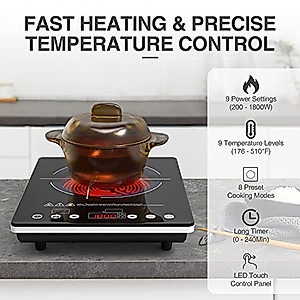 VBGK Electric Ceramic Cooktop, Electric Stove Top with Touch Control, 9 Power Levels, Kids Lock & Timer, Hot Surface Indicator, Overheat Protection,110V Induction Cooktop