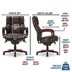 La-Z-Boy Bellamy Bonded Leather Executive Office Chair with Memory Foam Cushions, Brown