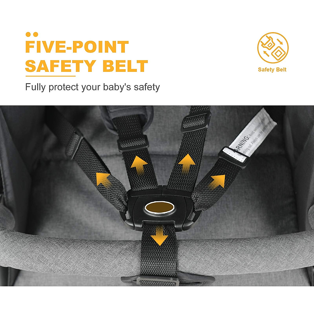 Uenjoy Baby Stroller One-Click Foldable Lightweight Stroller, with Lockable Universal Wheels, Five-Point Safety Belt, Adjustable Awning, Variable Seat and Recliner,Gray