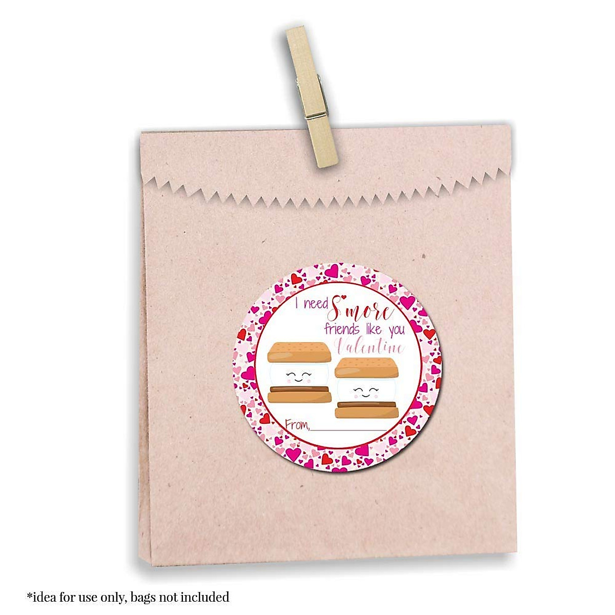 S’More Friends Like You Valentine Party Favor Sticker Labels, 40 2" Party Circle Stickers by AmandaCreation, Great for Classroom Valentines, Envelope Seals, Gifts & Treats
