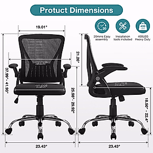 Fantasylab Ergonomic Office Desk Chair,Breathable Mesh Rolling Swivel Chair,Comfy Mid-Back Computer Chair, Sturdy and Durable Task Chair with Adjustable Flip-up Armrests for Home,Office,Bedroom