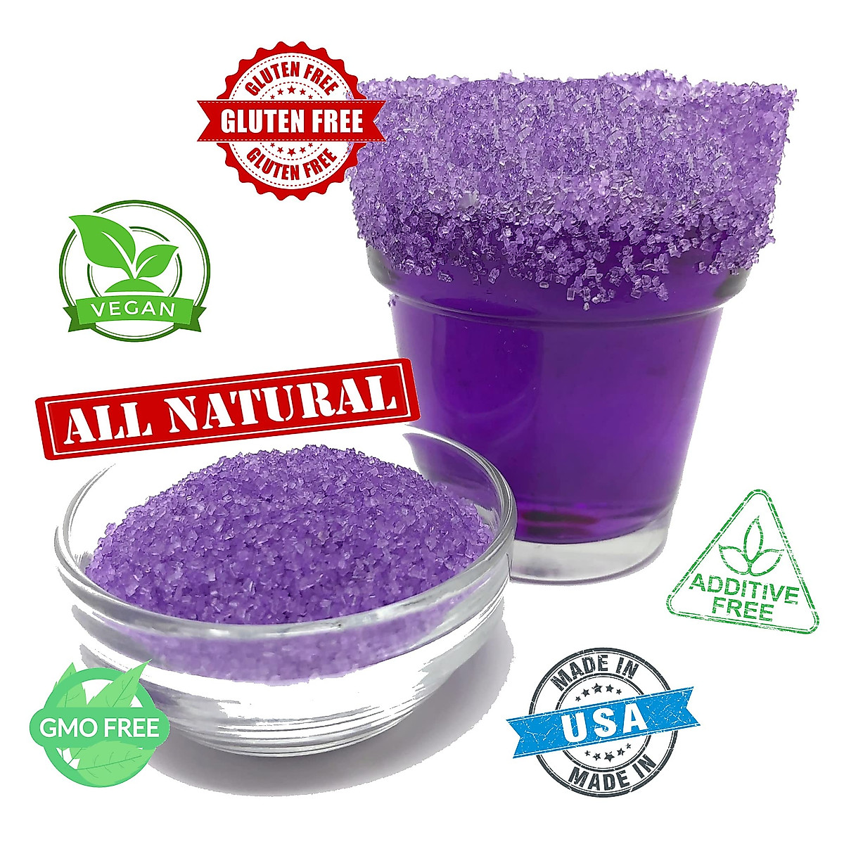 Snowy River Purple Cocktail Sugar - Kosher Certified Naturally Colored Purple Cocktail Rimmer (8oz, Medium Crystal)