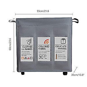 Houseware 3 Bags Laundry Hamper with Wheels Removable Laundry Bags Foldable Corner Storage Bins Collapsible Rolling Laundry Basket (Grey）