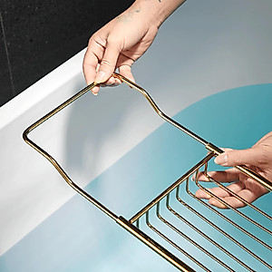 GIYDNEI Stainless Steel Bathtub Caddy Tray, Expandable Bath Tub Tray Table, Adjustable Bathroom Tray, Bath Organizer Tub Shelf,Black,26.8~35.4in