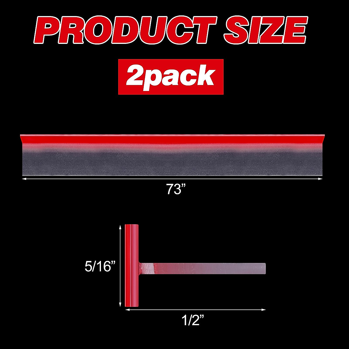 Newtay 2 PC Clear Vinyl T-Type Seal Strip with Pre-Applied Self Adhesive Backing Bathroom Threshold Water Strip Dam Shower Guard Shower Door Seal Strip for 1/2" Gap - 73" Long Frameless Shower Door