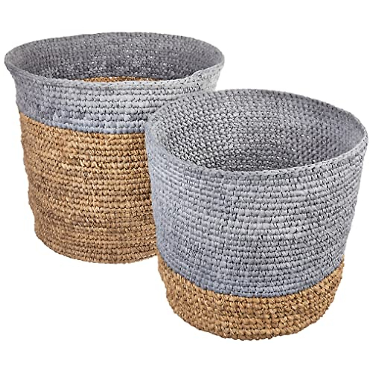Bloomingville Set of 2 Beige & Grey Natural Seagrass Baskets, Natural & Grey
