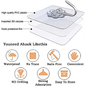 Senshuomy Wall Hooks for Hanging/Self Adhesive Hooks/Sticky Hooks Extra Strong/Stick on Hooks Heavy Duty/Sticky Hooks for Hanging/Wall Hooks Stick On/Bathroom, Kitchen, Door Hooks(12pcs)