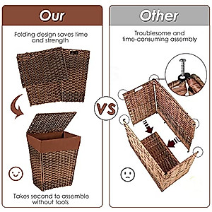 Giantex Laundry Hamper with Lid, Foldable Laundry Basket w/Removable Liner Bag, Handwoven Rattan Clothes Hamper w/Handles Anti-skid Pads for Living Room Laundry (Brown)