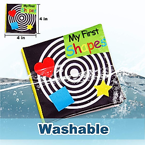 Baby First Soft Activity Cloth Book Set, High Contrast Black and White Interactive Crinkle Soft Book Bundle for Infant, Baby Early Education for Brain Development with Numbers, Words, Shapes, Colors