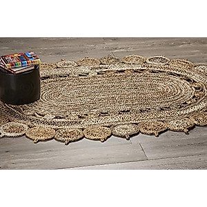 LR Home Natural Jute Area Rug 5'7" Oval Bleach Gray