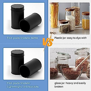 10 packs Tea Tin Canister Tea Tins for Loose Tea Metal Coffee container for ground Coffee Tea Canister 16 oz Round Tin Can with Airtight Double Lids Canister for Kitchen Storage（Black）