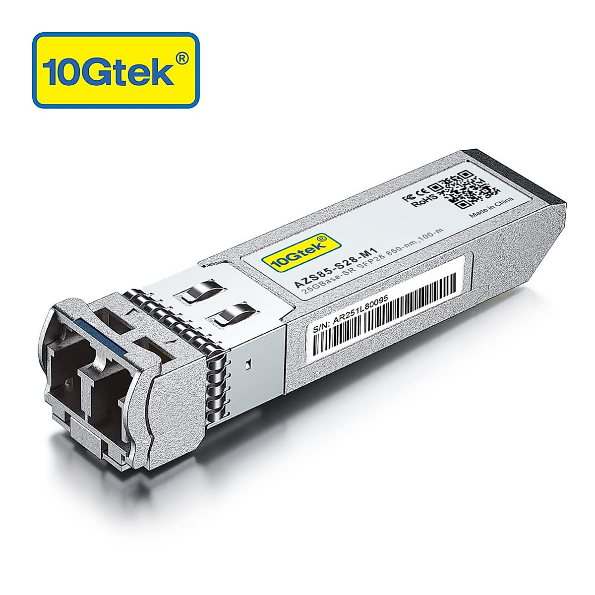 10Gtek 25G SFP28 SFP+ SR Transceiver, 25GBase-SR Duplex LC MMF Optical Module for Intel E25GSFP28SR, 850nm, DDM, up to 100m