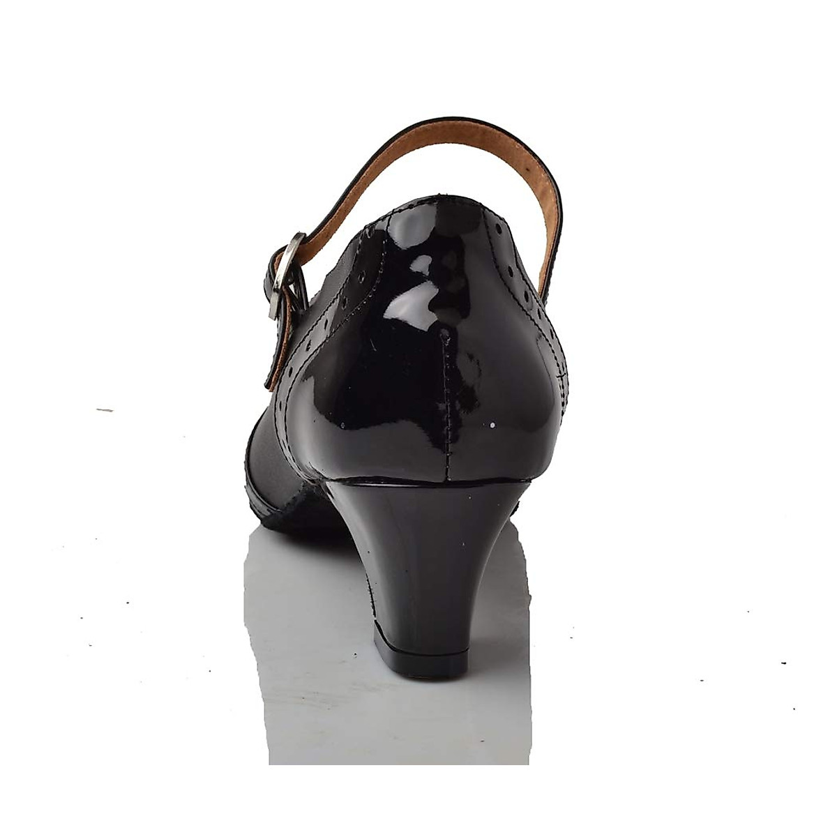 TDA Women's Comfort Low Heels Black PU Leather Mary Janes Latin Modern Dance Shoes 8 US