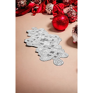 Alpha Living Home Handmade Fancy Scrolled Embroidery Beaded Table Runner for Tabletop and Kitchen Grey/Silver - Home Decor Mat for Wedding Party Family Gathering - Pack of 1 Measure 15.5 x 35 inches