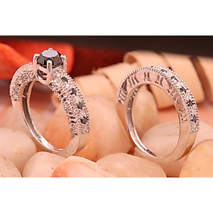 Dazzlingrock Collection 1.50 Carat (Cttw) Sterling Silver Black & White Diamond Engagement Ring Set 1 1/2 CT, Size 7