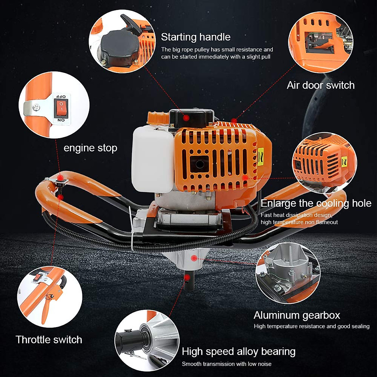 52cc Gas Powered Earth Auger Post Hole Digger Borer Fence Ground Drill 4inch / 6inch / 8inch Bits (52CC Red)