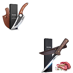 Huusk Knife Japan Kitchen Bundle with Japanese Meat Butcher Brisket Trimming Knife