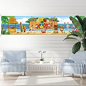 Sumind Hawaiian Aloha Party Backdrop Banner Decoration, Fabric Aloha Luau Party Sign Banner Photo Booth Backdrop Background for Summer Party Supplies and Decorations 180 x 40 cm