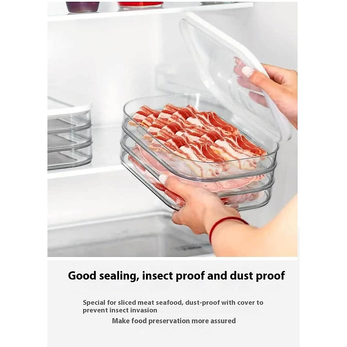 GXNNQ Food Storage Boxes with Lid,Bacon Lunch Meat Container for Refrigerator, Meal Prep Containers,for Salami, Cold Cuts, Turkey, Bologna, Deli and Luncheon Meat, BPA Free (3 layer 2pcs)