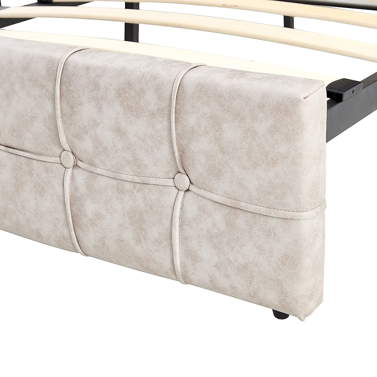 GINGVAT Queen Size Upholstered Platform Bed Frame with Lights and Height Adjustable Headboard, Fashion Square Stitched Button Tech Cloth, Modern Bedroom Furniture, Beige