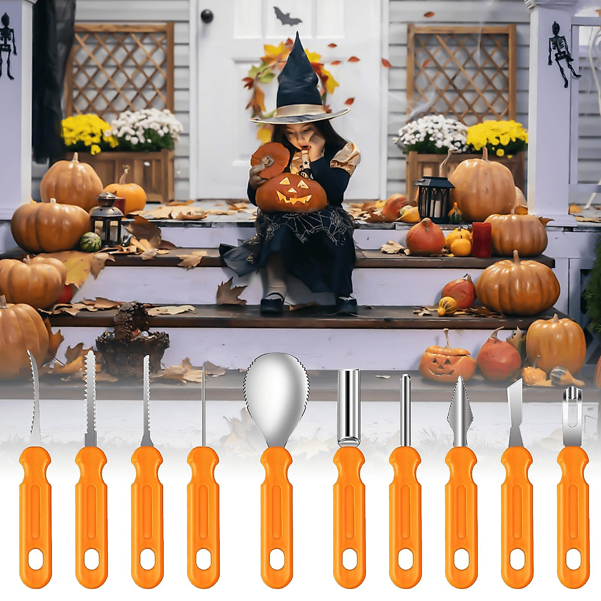 ONEVER Pumpkin Carving Kit Tools Halloween, Professional Heavy Duty Carving Set Pumpkin Carving Knife, Stainless Steel Double-side Sculpting Tool Carving Kit for Halloween Decoration for Halloween