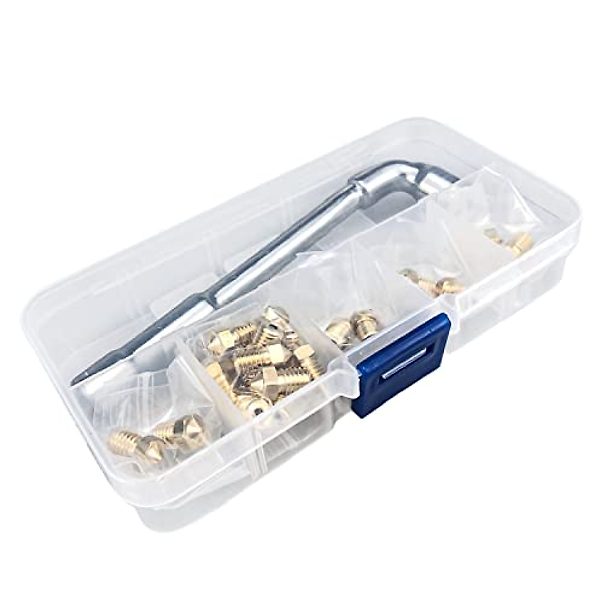 XIFOWE Nozzles 22 pcs 3D Printer Brass Nozzles for V5-V6 3D Printer, 0.2mm, 0.4mm, 0.6mm, 0.8mm, 1.0mm, with DIY Tools and A Ten-Grid Parts Box, Compatible with I3 A8 MK3/MK3S Clone