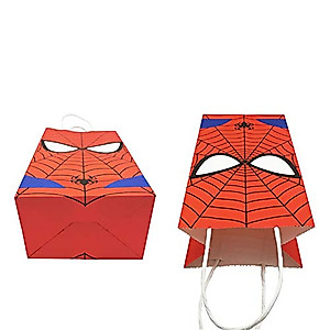 NiceLife 12 Pieces Spider Web Printed Kraft Paper Goodie Gift Bags with Handle for Kids Superhero Themed Birthday Party Decorations