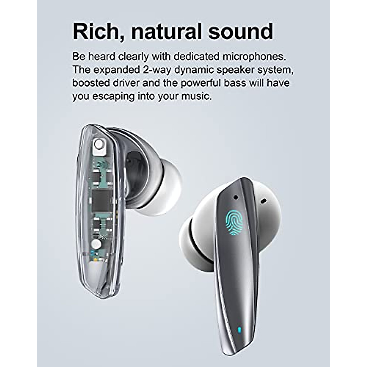 True Wireless Stereo Bluetooth Earbuds with Charging Case, Bluetooth 5.0 in-Ear Stereo Headphones, Built-in Mic, Premium Sound Earphones, Deep Bass, HiFi Audio, Sports White